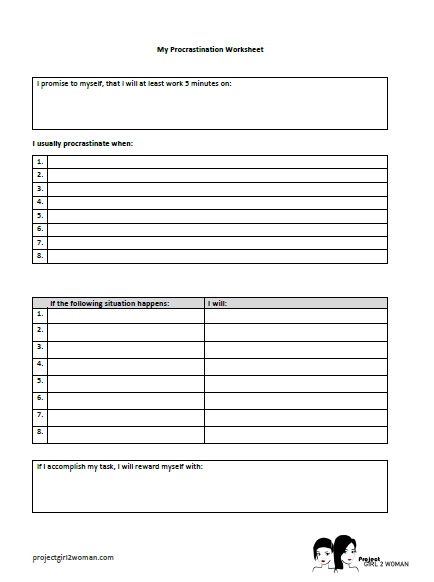 Procrastination Worksheet Projectgirl2woman